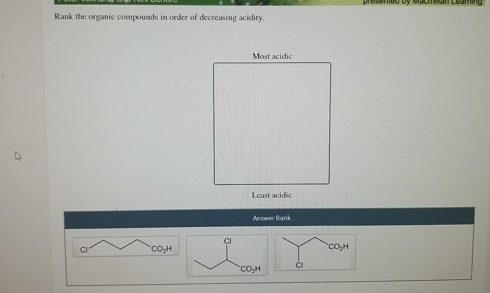 Solved eaming Rank the organic compounds in order of | Chegg.com