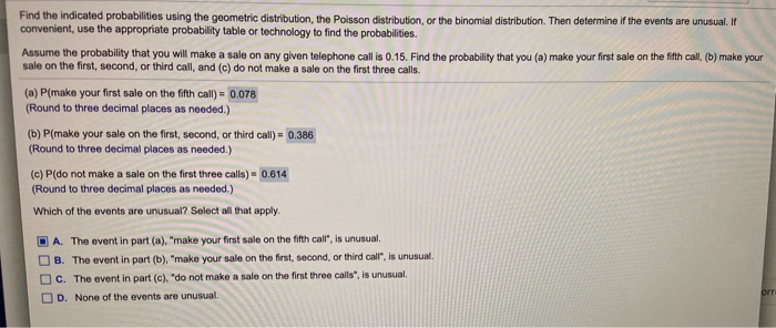 Solved Find the indicated probabilities using the geometric | Chegg.com
