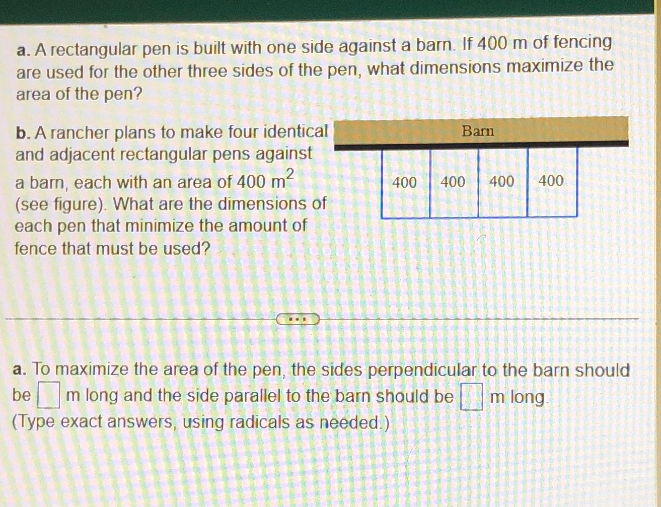 Solved a. ﻿A rectangular pen is built with one side against | Chegg.com