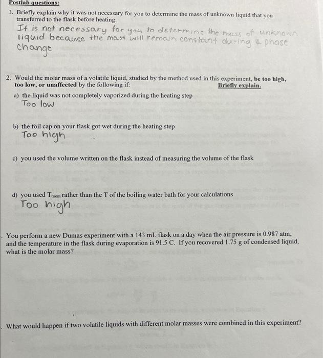 Solved Postlab questions: 1. Briefly explain why it was not | Chegg.com