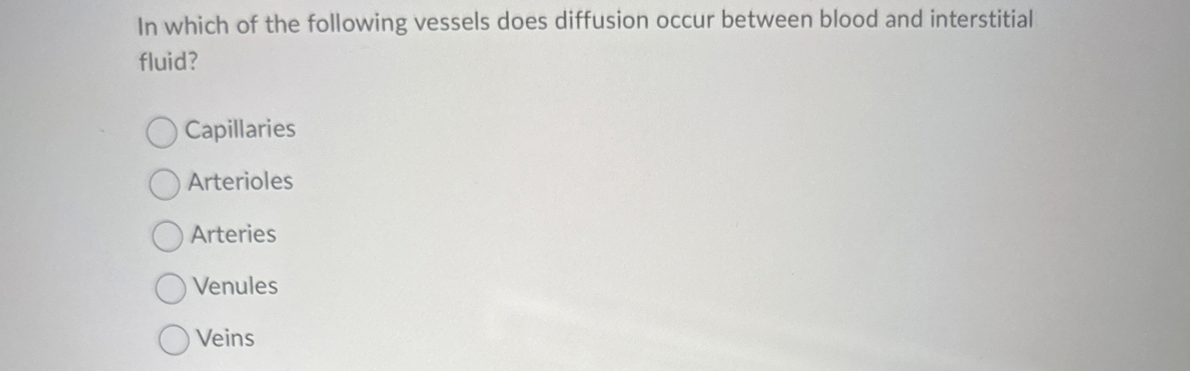 Solved In which of the following vessels does diffusion | Chegg.com