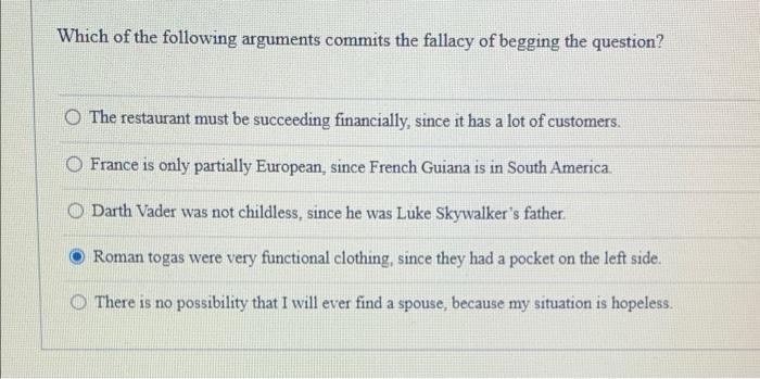 Solved Which of the following arguments commits the fallacy | Chegg.com