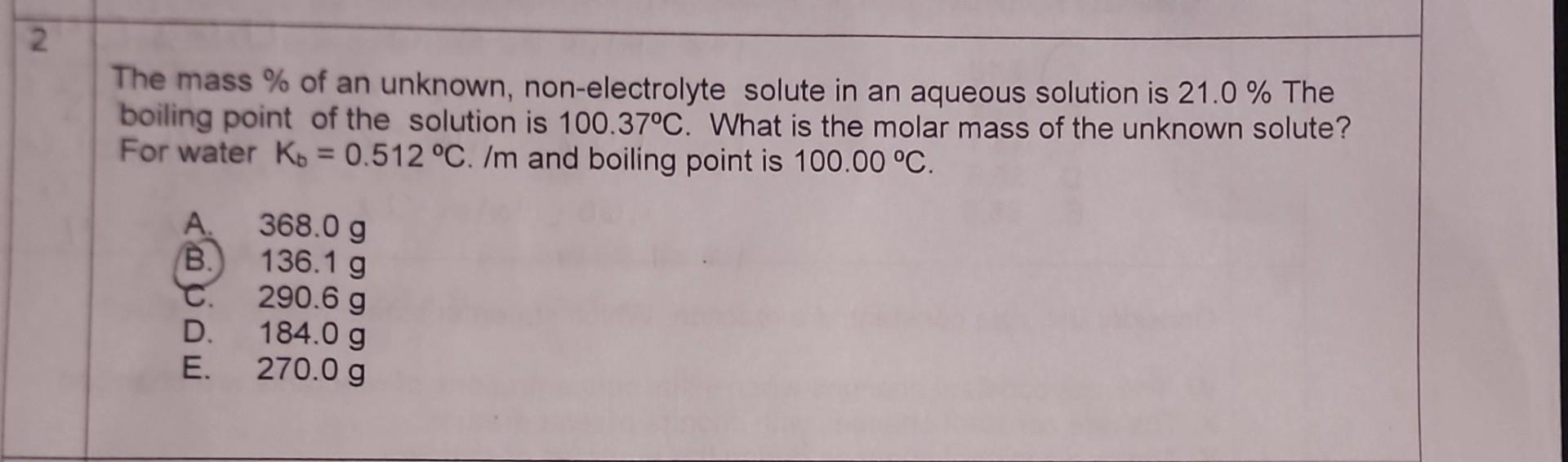 Solved The mass % of an unknown, non-electrolyte solute in | Chegg.com