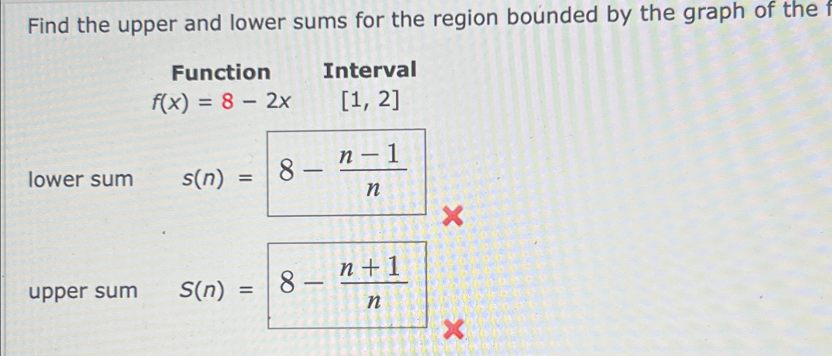 Solved Find the upper and lower sums for the region bounded | Chegg.com