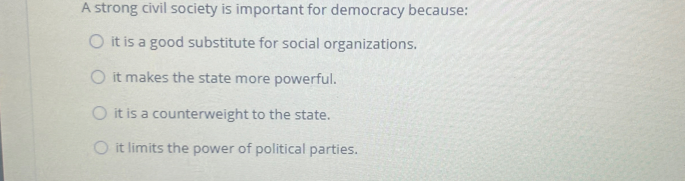 Solved A strong civil society is important for democracy | Chegg.com