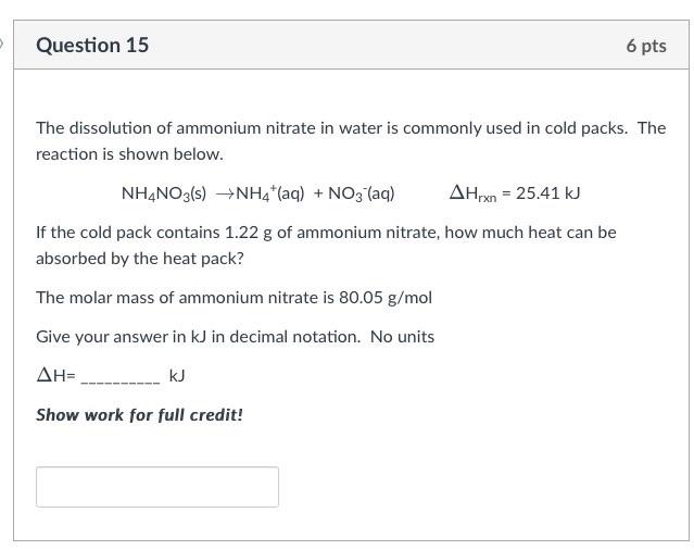 Solved Question 15 6 pts The dissolution of ammonium nitrate | Chegg.com