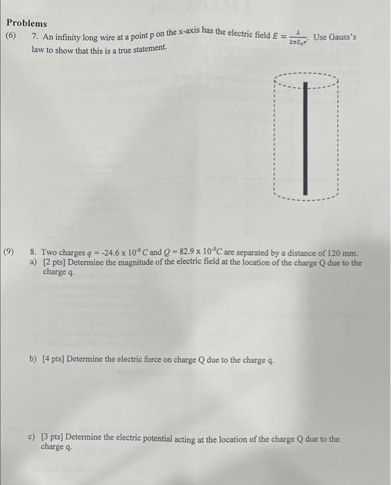 Solved Problems (6) 7. An infinity long wire at a point p on | Chegg.com