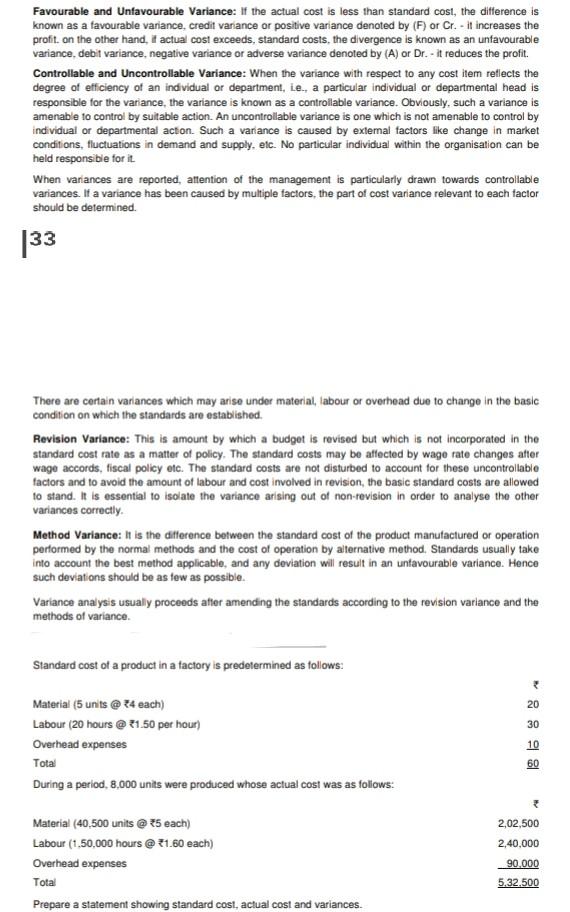 Solved Favourable and Unfavourable Variance: If the actual | Chegg.com