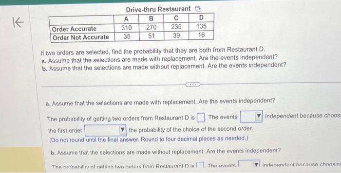 Solved Drive-thru Restaurant ∇ f two orders are selected, | Chegg.com