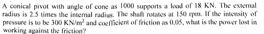 Solved A conical pivot with angle of cone as 1000 ﻿supports | Chegg.com