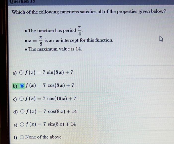Solved Which of the following functions satisfies all of the | Chegg.com