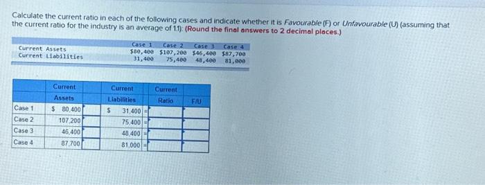 Solved Calculate the current ratio in each of the following | Chegg.com