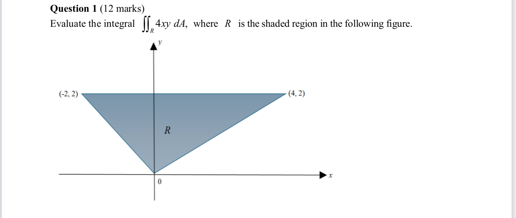 Solved Question 1 (12 ﻿marks)Evaluate the integral ∬R4xydA, | Chegg.com
