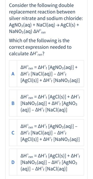 Solved Consider the following double replacement reaction | Chegg.com