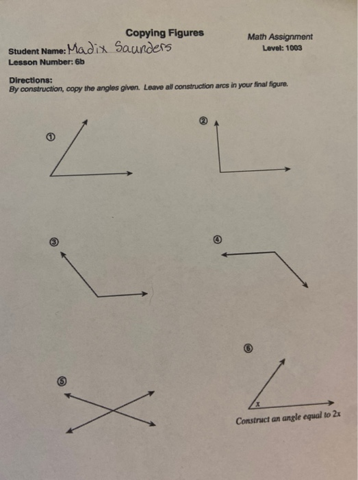 Solved directions: By construction, copy the angles given. | Chegg.com