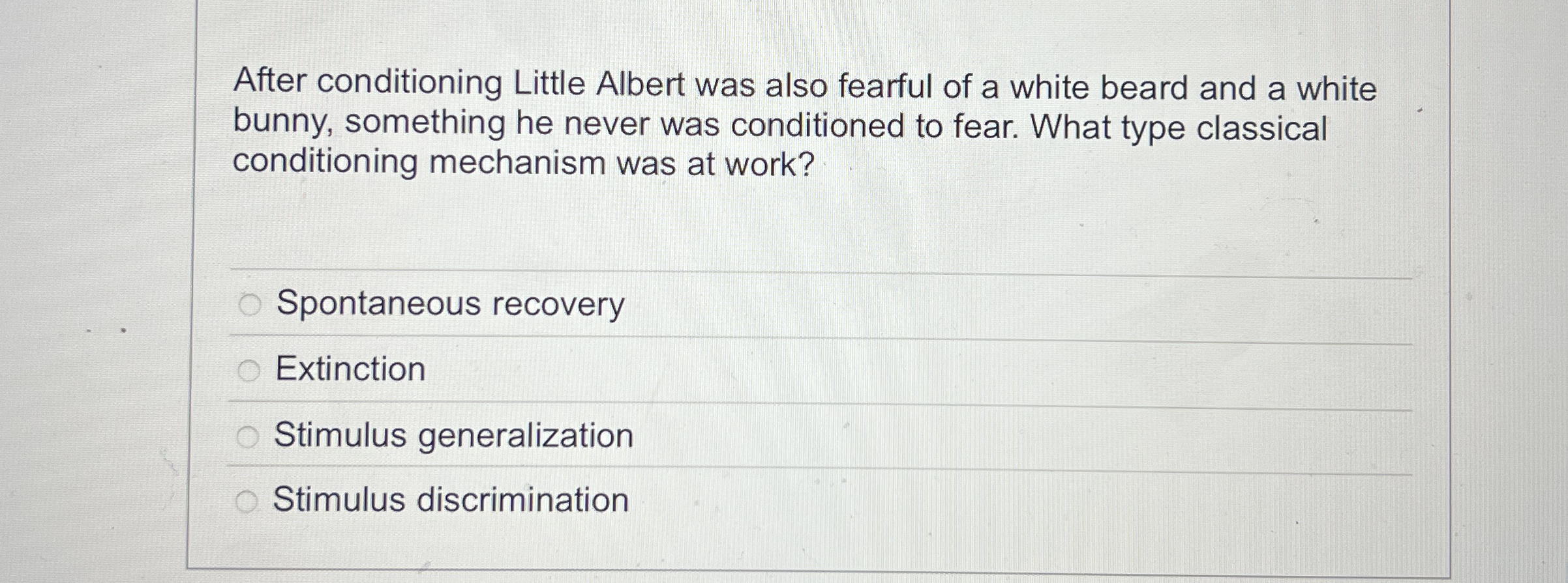 Solved After conditioning Little Albert was also fearful of | Chegg.com