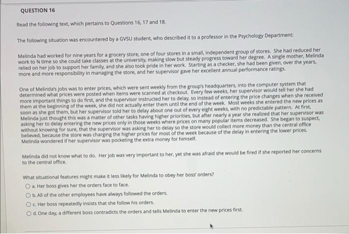 Solved QUESTION 16 Read the following text, which pertains | Chegg.com