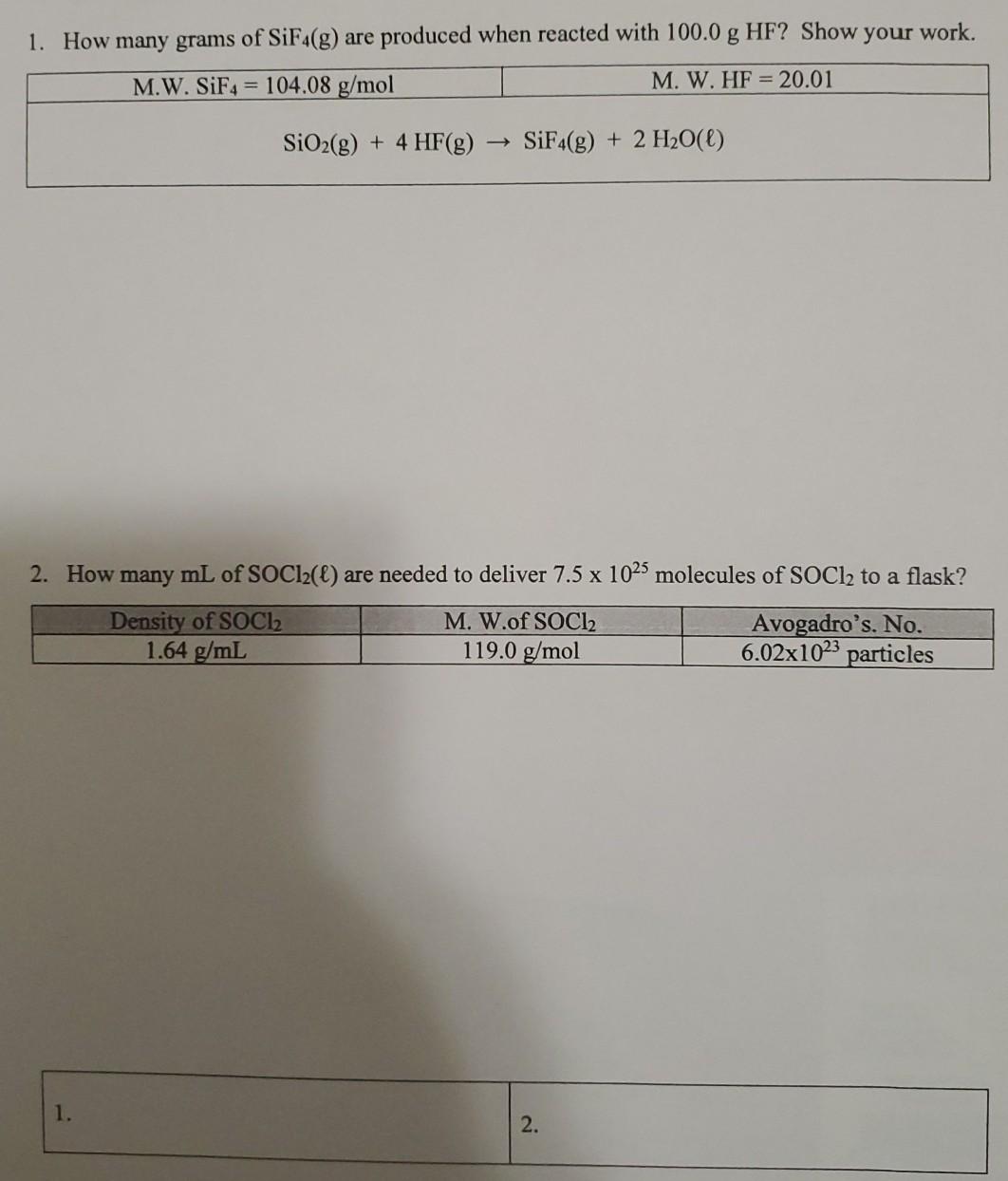 Solved 1. How many grams of SiF4(g) are produced when | Chegg.com