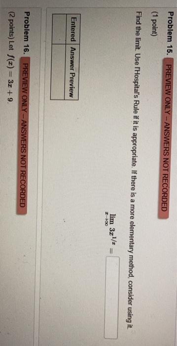 Solved Problem 15. PREVIEW ONLY - ANSWERS NOT RECORDED (1 | Chegg.com