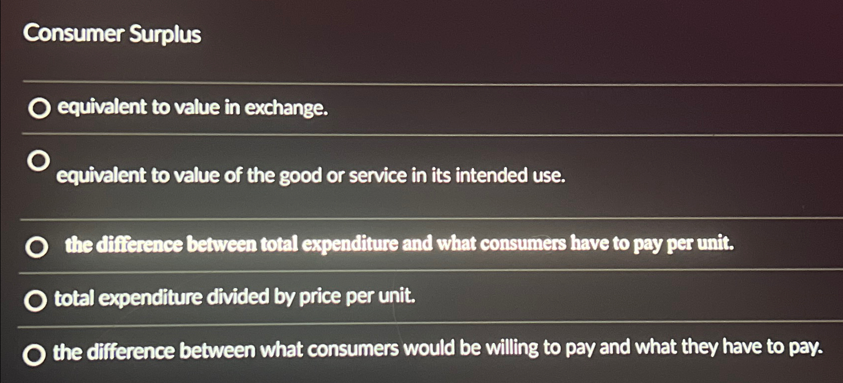 Solved Consumer Surplusequivalent to value in | Chegg.com