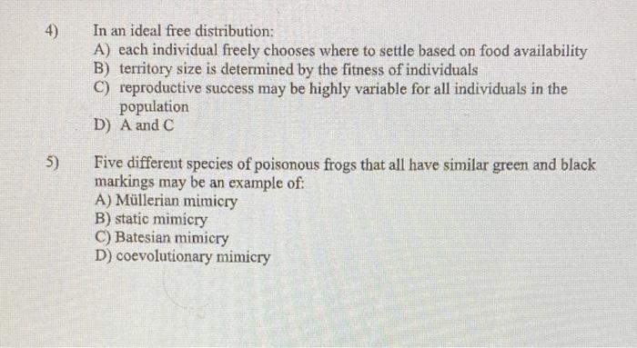 Solved 4) In an ideal free distribution: A) each individual | Chegg.com