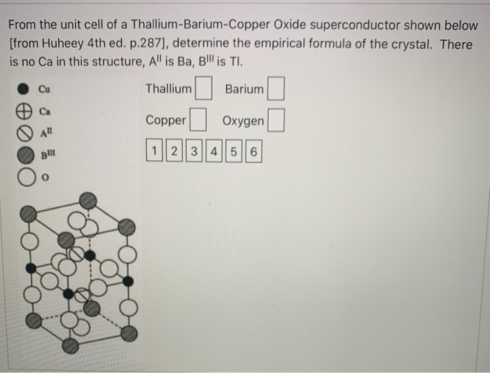 Solved From the unit cell of a Thallium-Barium-Copper Oxide | Chegg.com