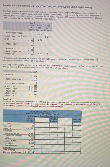Solved Exercise 9-6 (Algo) Working with More Than One Cost | Chegg.com
