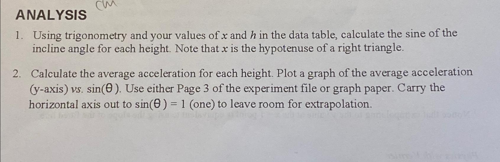 ANALYSIS\\nUsing trigonometry and your values of x | Chegg.com