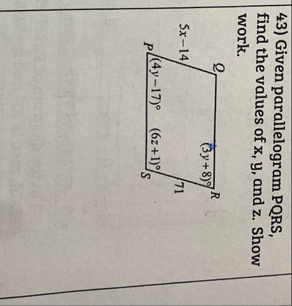 Solved Given parallelogram PQRS, find the values of x,y, | Chegg.com Solved Given parallelogram PQRS, find the values of x,y, | Chegg.com