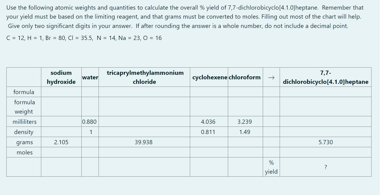 Solved Use the following atomic weights and quantities to | Chegg.com