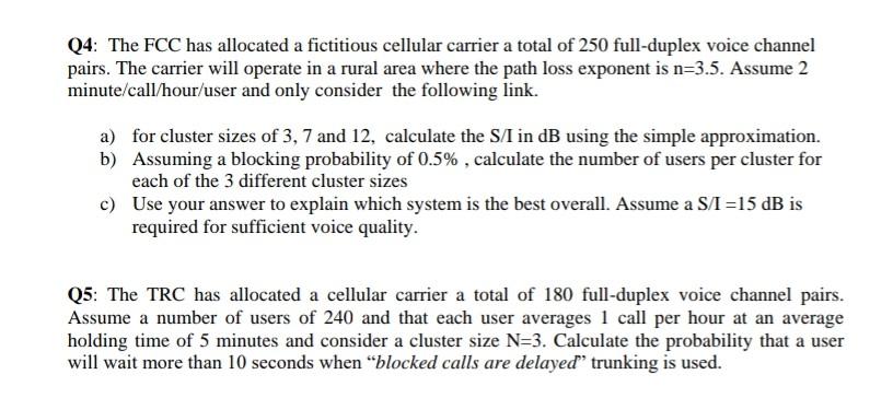Q4: The FCC has allocated a fictitious cellular | Chegg.com