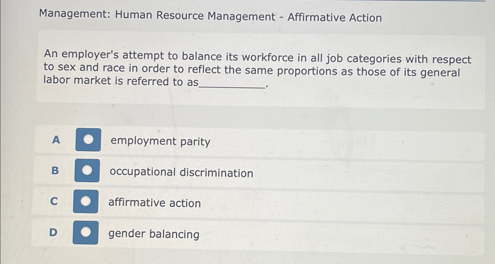 Solved Management: Human Resource Management - ﻿Affirmative | Chegg.com