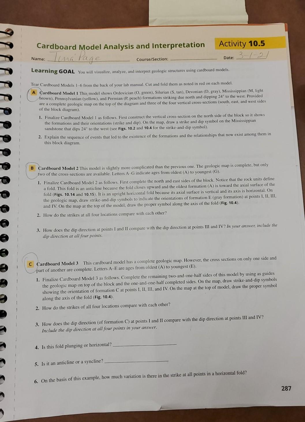 Cardboard Model Analysis and Interpretation Activity | Chegg.com