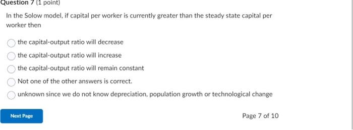 Solved In the Solow model, if capital per worker is | Chegg.com