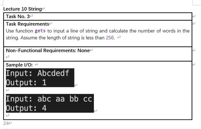 Solved Lecture 10 String \begin{tabular}{|l|} \hline Task | Chegg.com