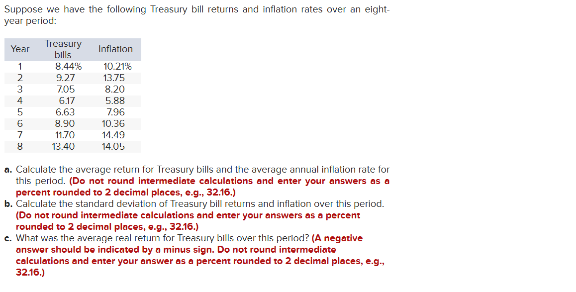 Solved Suppose we have the following Treasury bill returns | Chegg.com