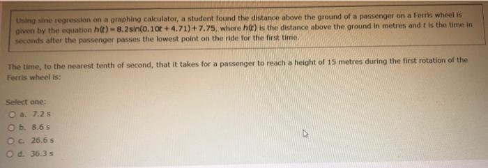 Solved Using sine regression on a graphing calculator, a | Chegg.com