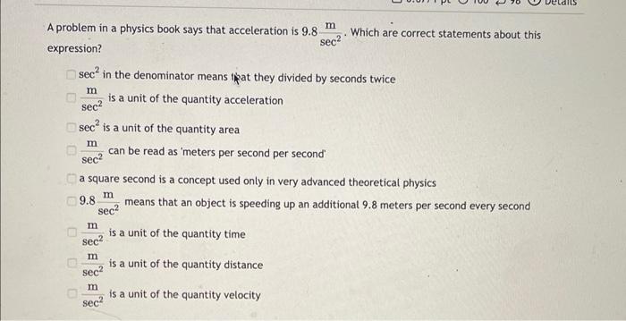 Solved A problem in a physics book says that acceleration is | Chegg.com
