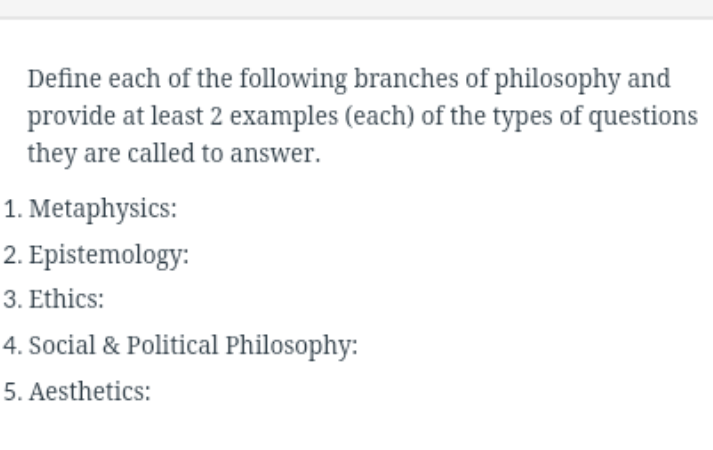 Solved Define each of the following branches of philosophy | Chegg.com