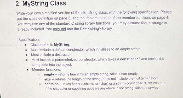 Solved Write your own simplified version of the std::string | Chegg.com