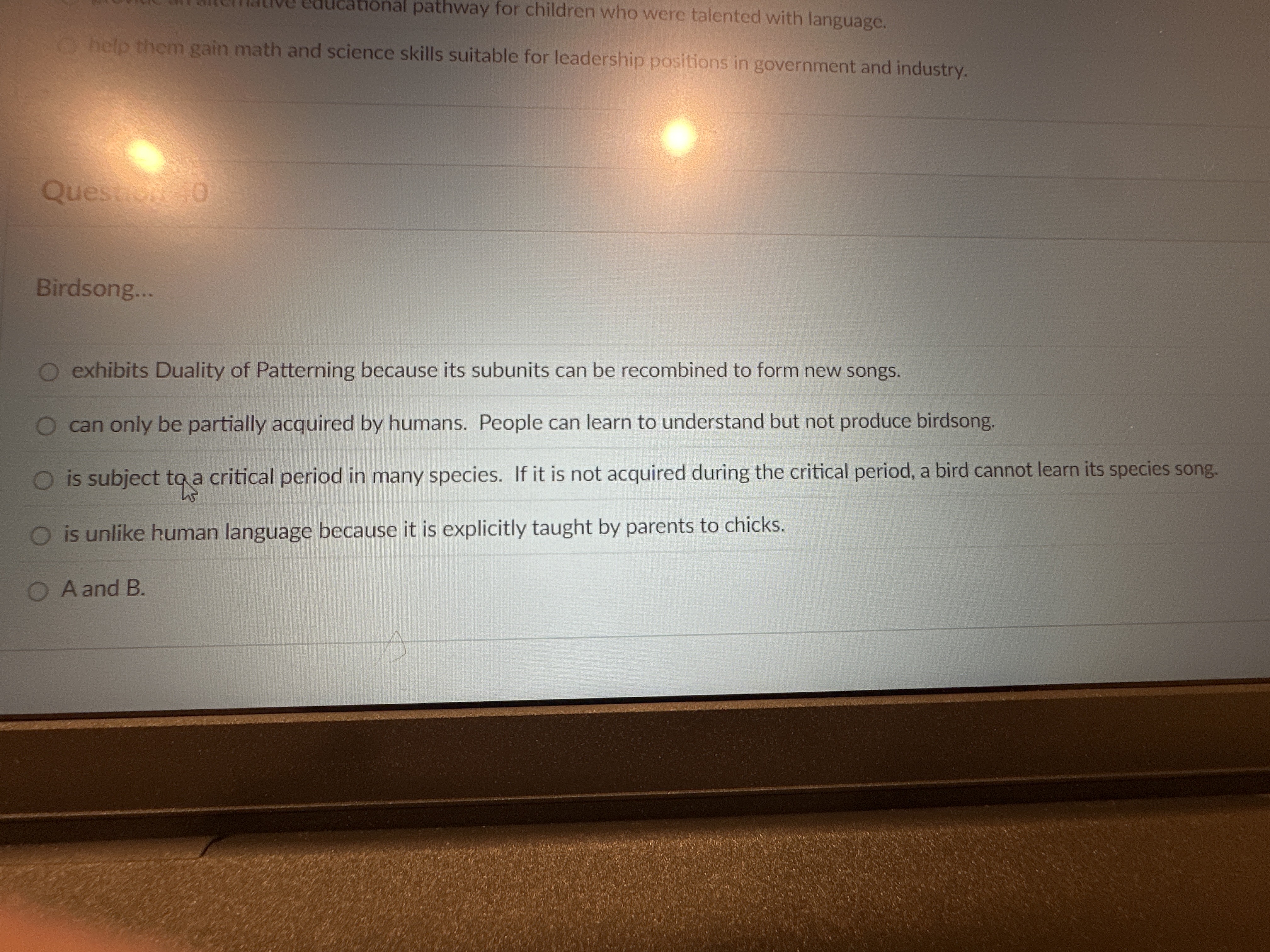 Solved Birdsong...A.exhibits Duality of Patterning because | Chegg.com