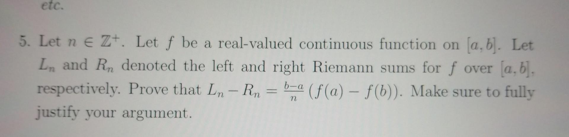 Solved etc. 5. Let n € Z+. Let f be a real-valued continuous | Chegg.com