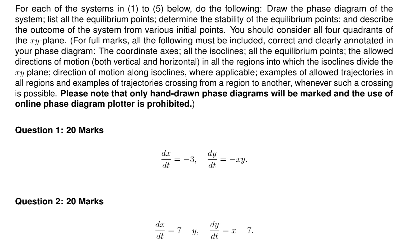 Solved For each of the systems in (1) to (5) below, do the | Chegg.com