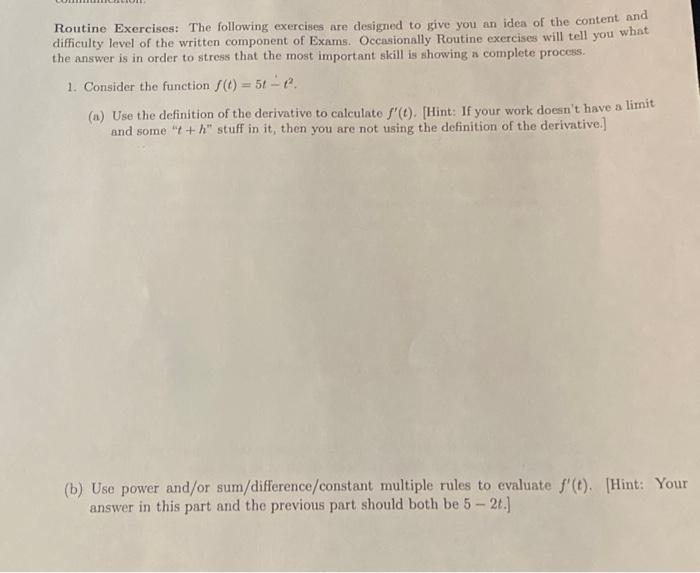 Solved Routine Exercises: The following exercises are | Chegg.com