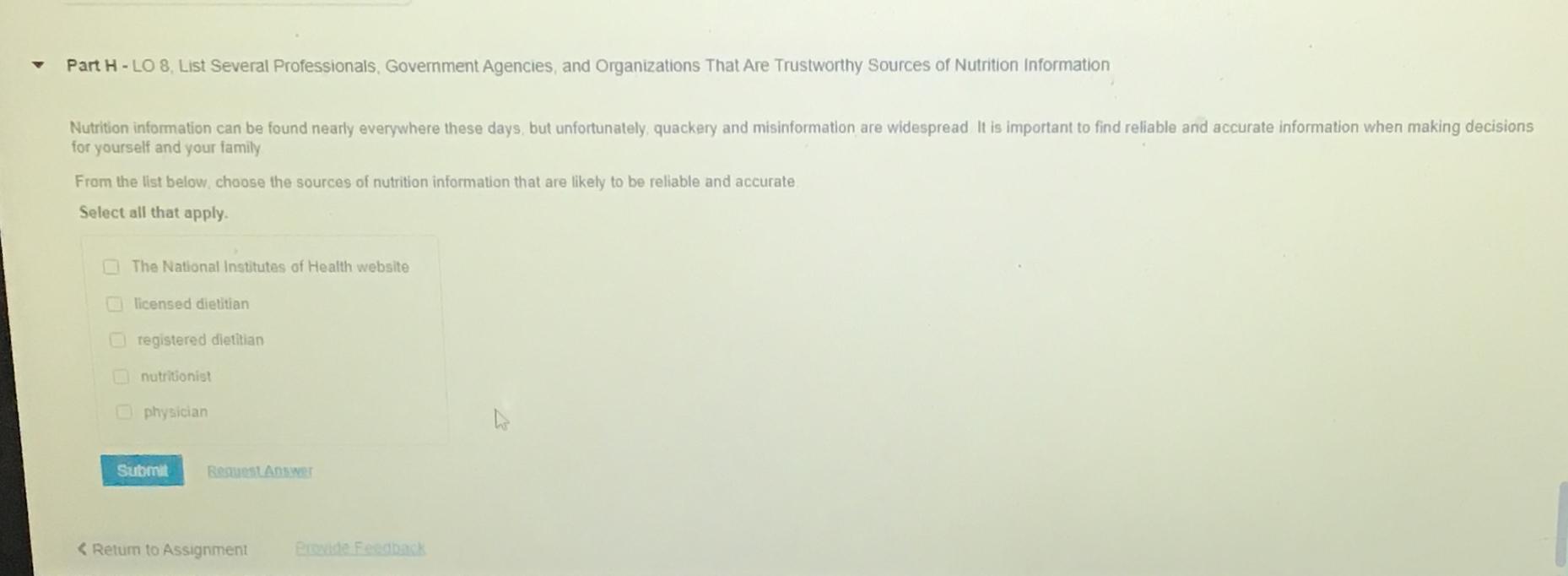 Solved Part H - ﻿LO 8, ﻿List Several Professionals, | Chegg.com