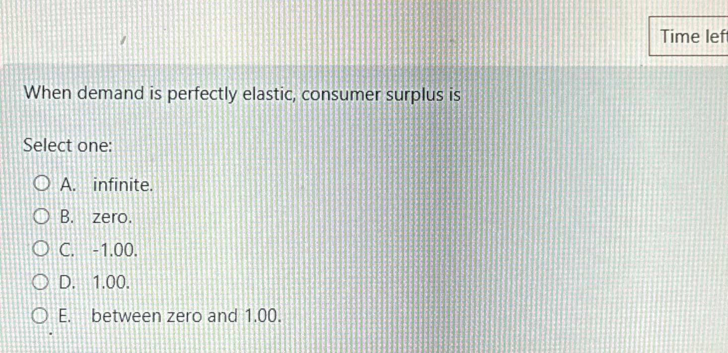 Solved When demand is perfectly elastic, consumer surplus | Chegg.com