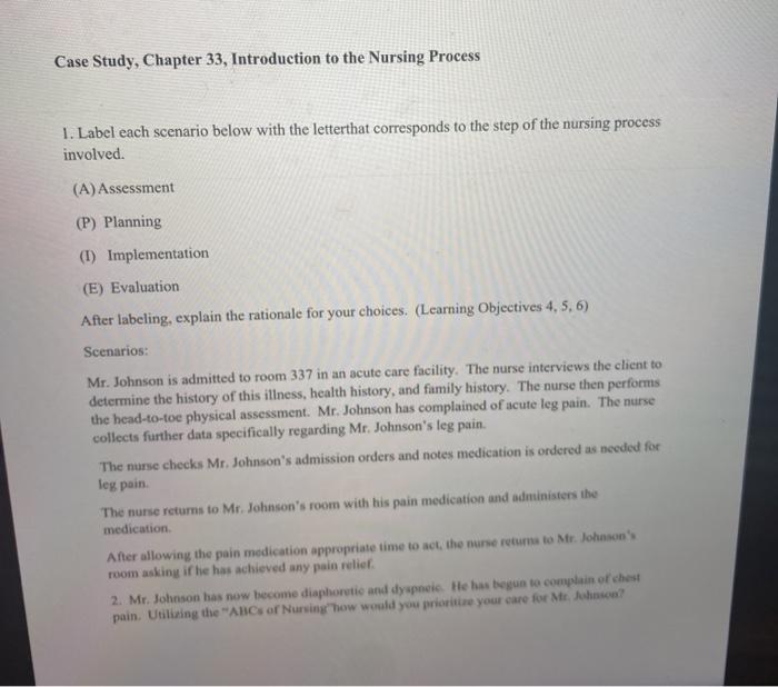 Solved Case Study, Chapter 33, Introduction to the Nursing | Chegg.com