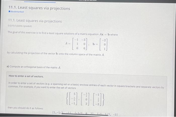 Solved 11 1 Least Squares Via Projections N Bookmarked