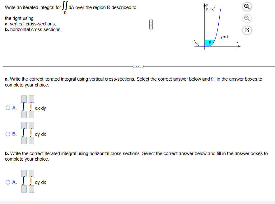 Solved Write an iterated integral for ∬RdA ﻿over the region | Chegg.com