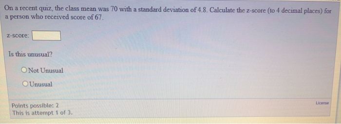 Solved On a recent quiz, the class mean was 70 with a | Chegg.com